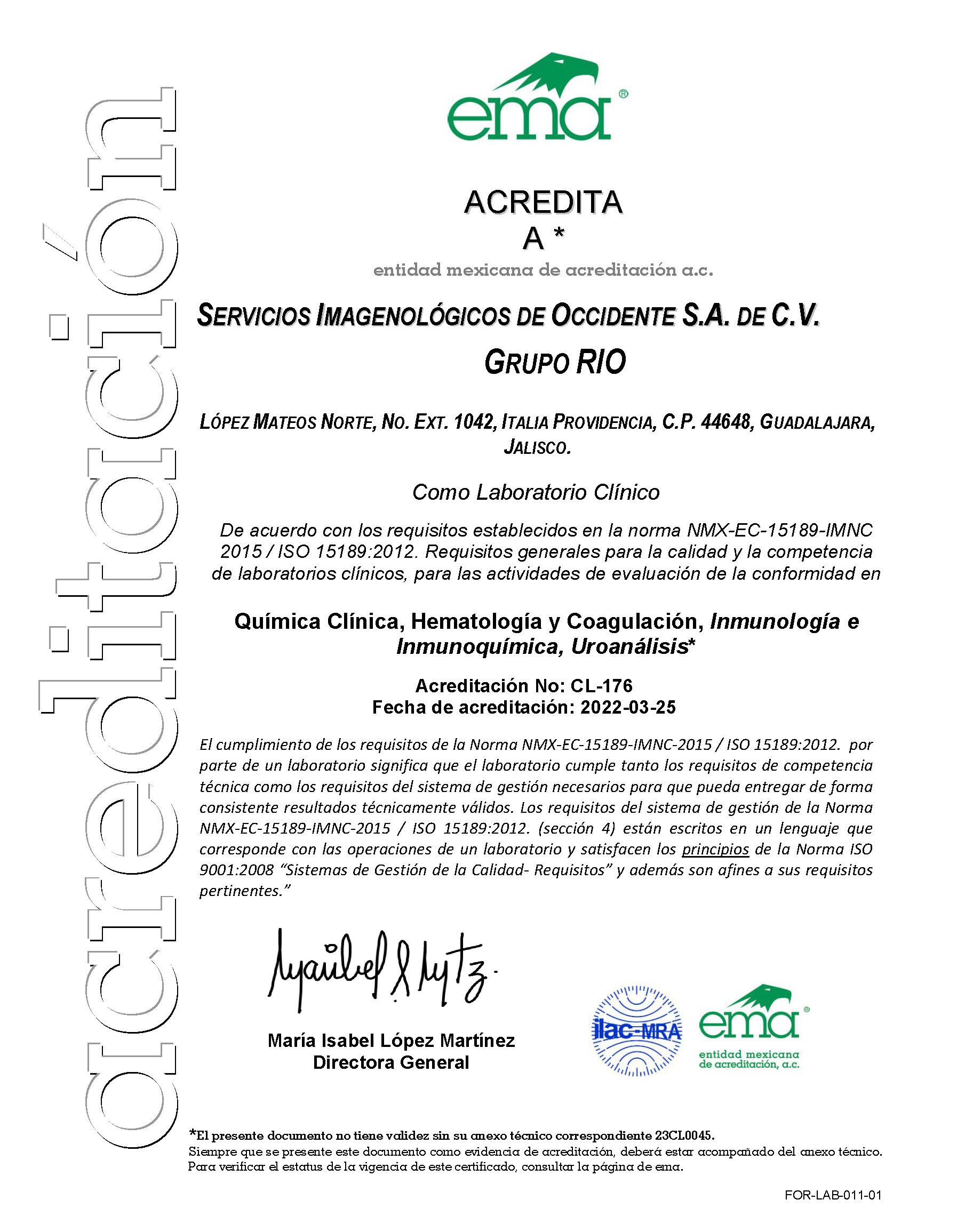 Certificación EMA – Grupo RIO Laboratorio Clínico